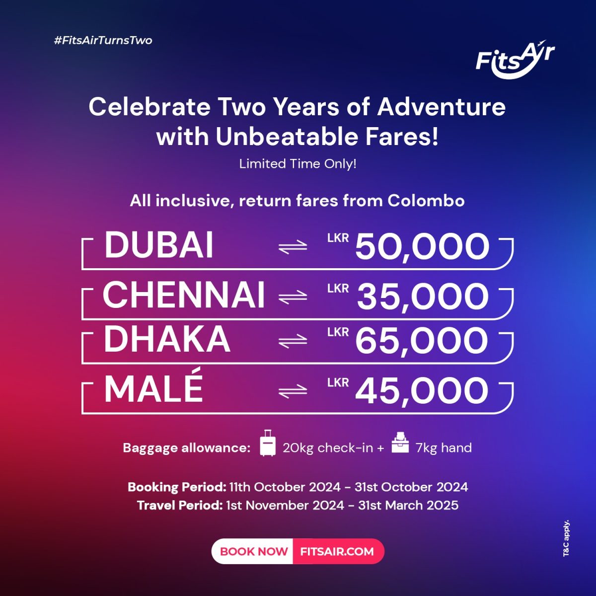 Celebrate 2 Years of FitsAir with Unbeatable Fares on All Routes ...
